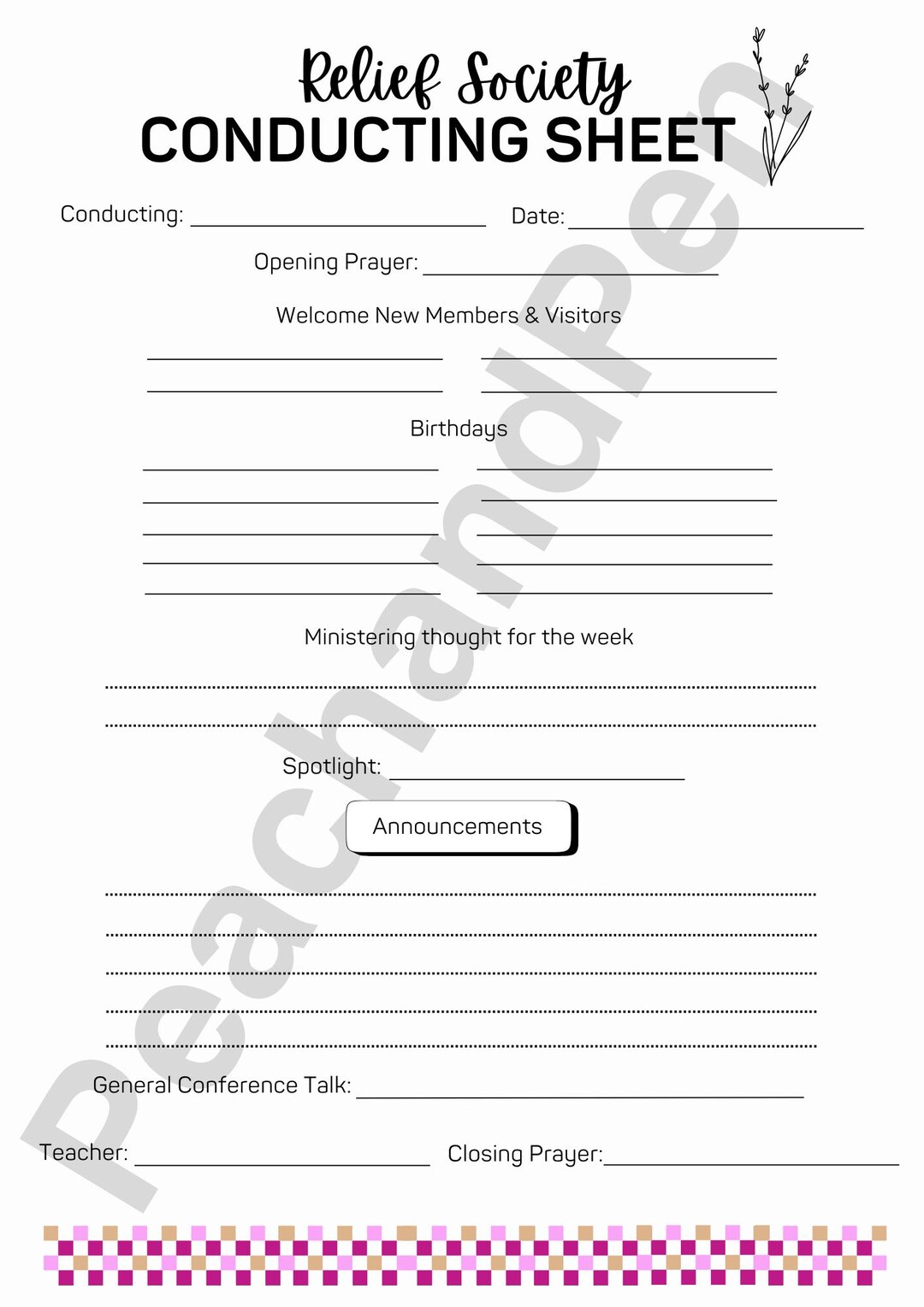 Relief Society Conducting Sheet - Etsy