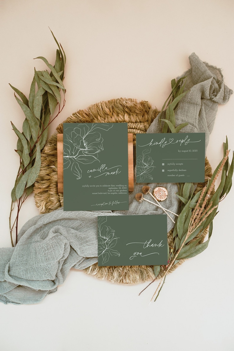 Minimalist Wedding Invitation Template Set, Editable Invitation Set ...