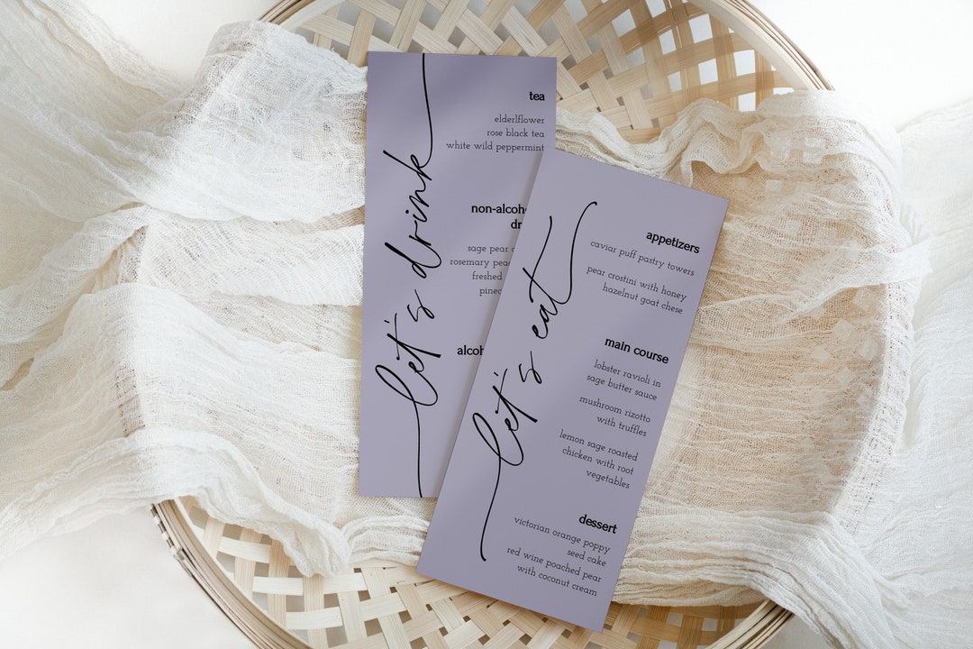 Modern Wedding Menu Card Template, Minimalist Design (DIY Editable) - Etsy