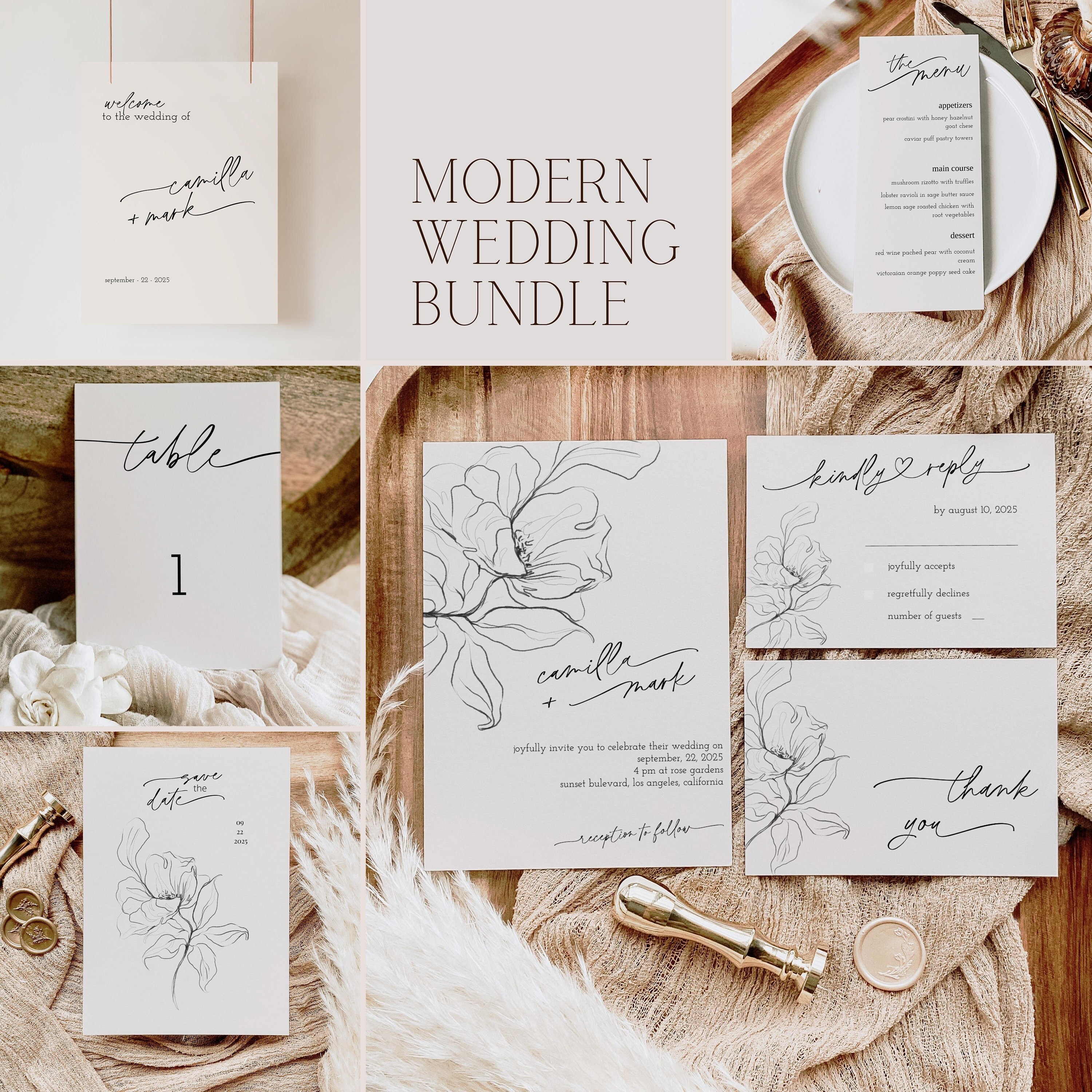 Minimalist Wedding Bundle Template, Editable Modern Wedding Bundle ...