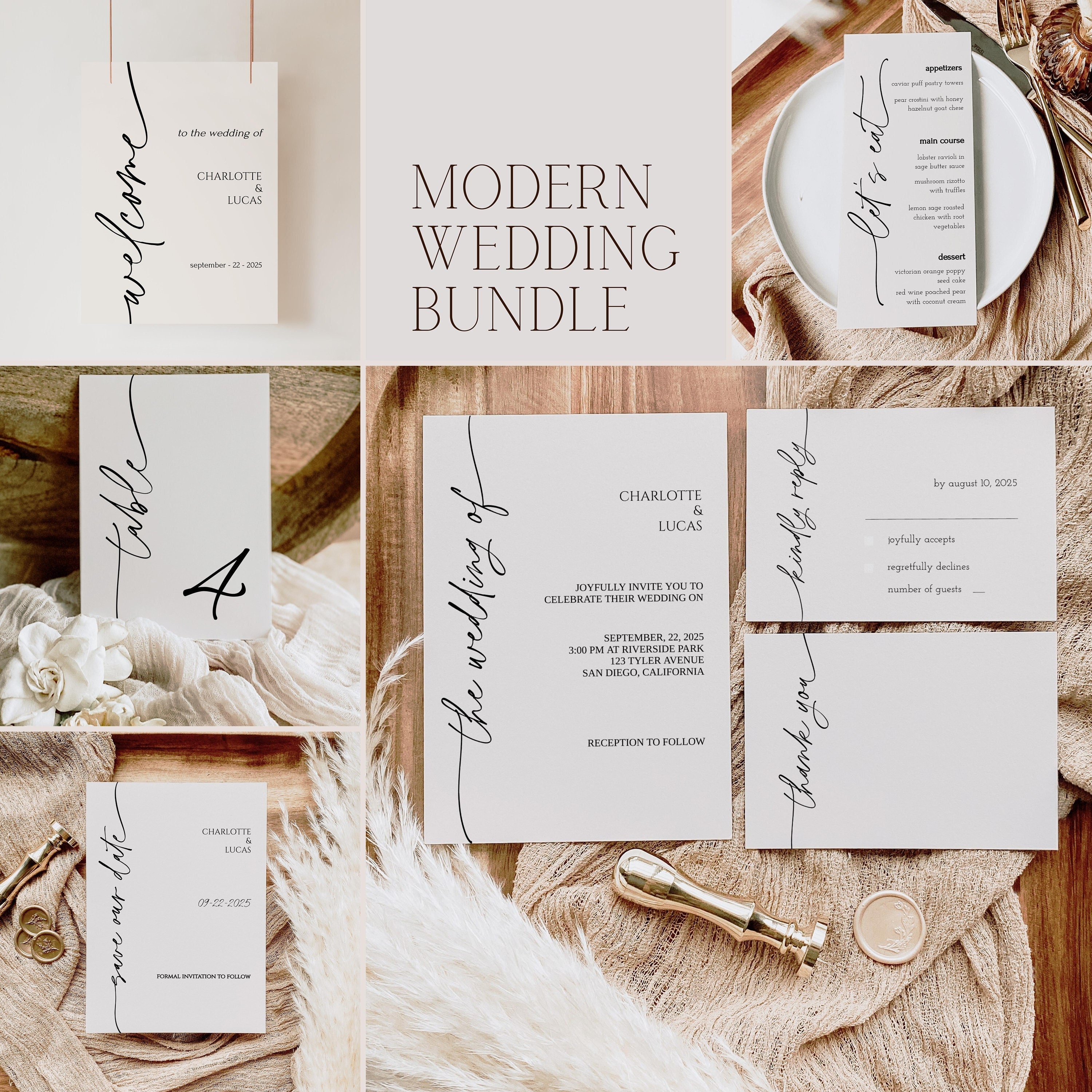 Minimalist Wedding Bundle Template, Editable Modern Wedding Bundle ...