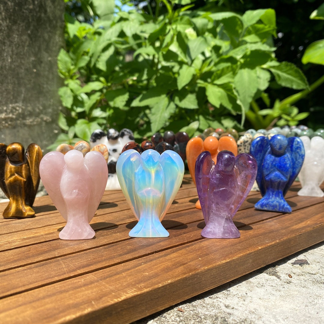 2 Inches Hand Carved Crystal Angel, Natural Gemstone Angel Carving ...