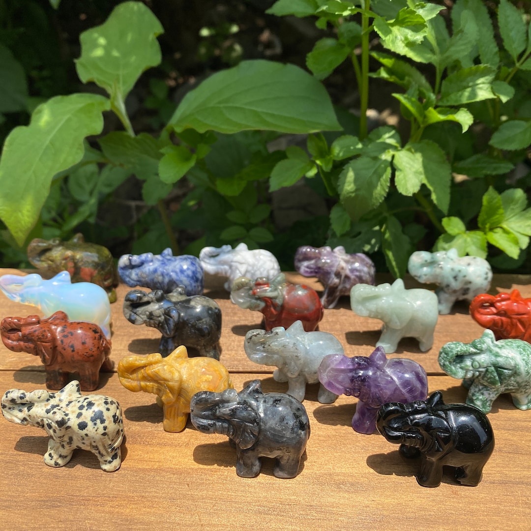1.5'' Mini Crystal Elephant Figurine, Hand Carved Gemstone Elephant ...