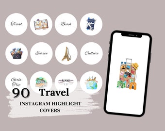 280 Travel Neutral Instagram Story Highlights Trendy Illustration IG ...