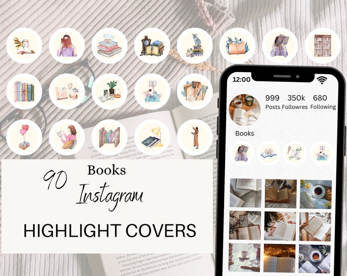 BOOKSTORE Instagram Icons. Highlight Story Watercolor Covers Boho Style ...