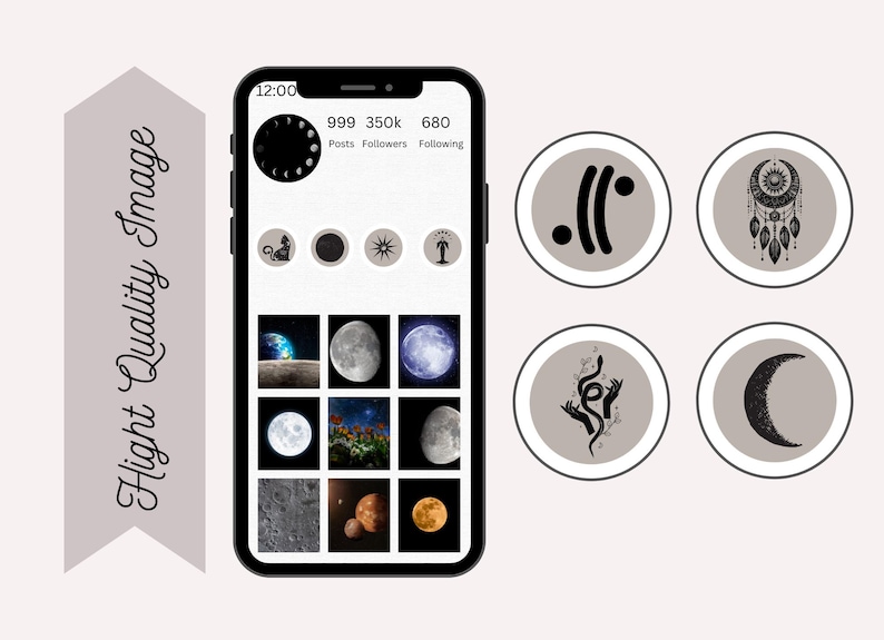 80 Celestial Instagram Highlight Cover Icons Moon Phases Highlight ...