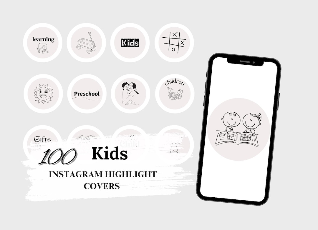 100 Kids Instagram Story Highlight Covers Lineart Kids Instagram ...