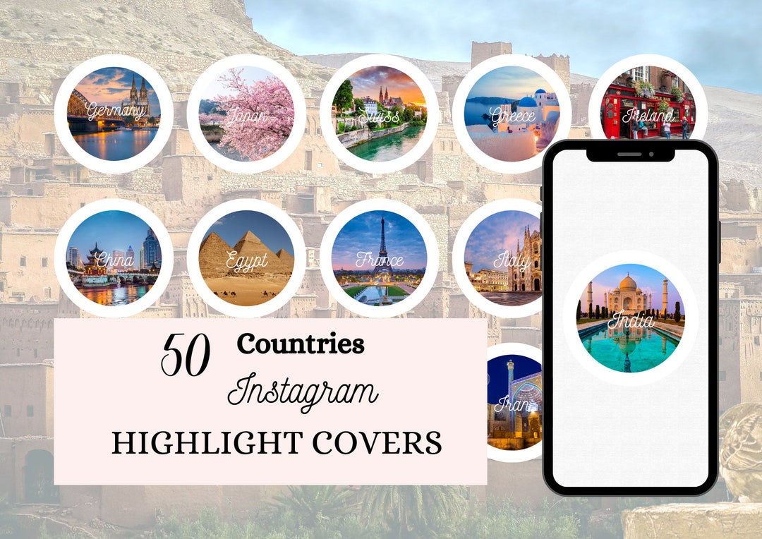 Instagram Travel Highlight Covers | 50 Countries, Instagram Story ...