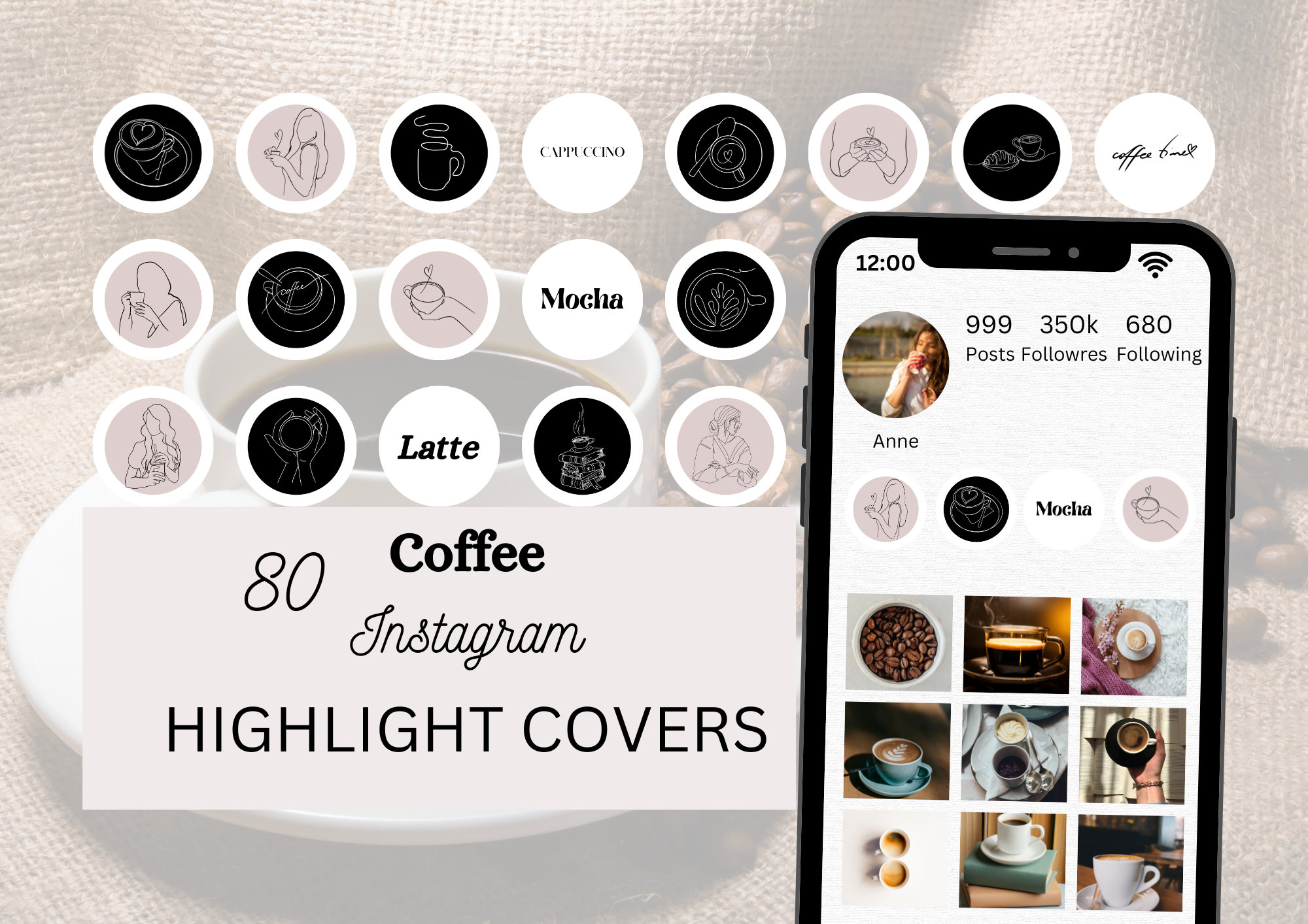 Line Art Coffee Instagram Highlight Covers, Instagram Story Highlight ...