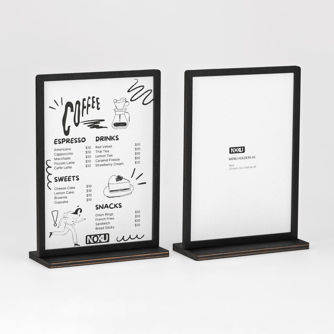 Black Wooden Menu Holder Set A5 – Minimalist Table Stand for Restaurant ...