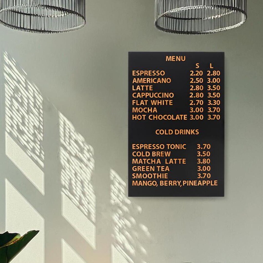 Menu for Coffee Shops. Wall-mounted Menu Board With Wooden Letters on ...