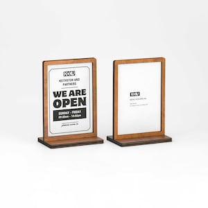 Wooden Table Menu Sign, A6 Paper Holder. Sign Display Stand for Markets ...