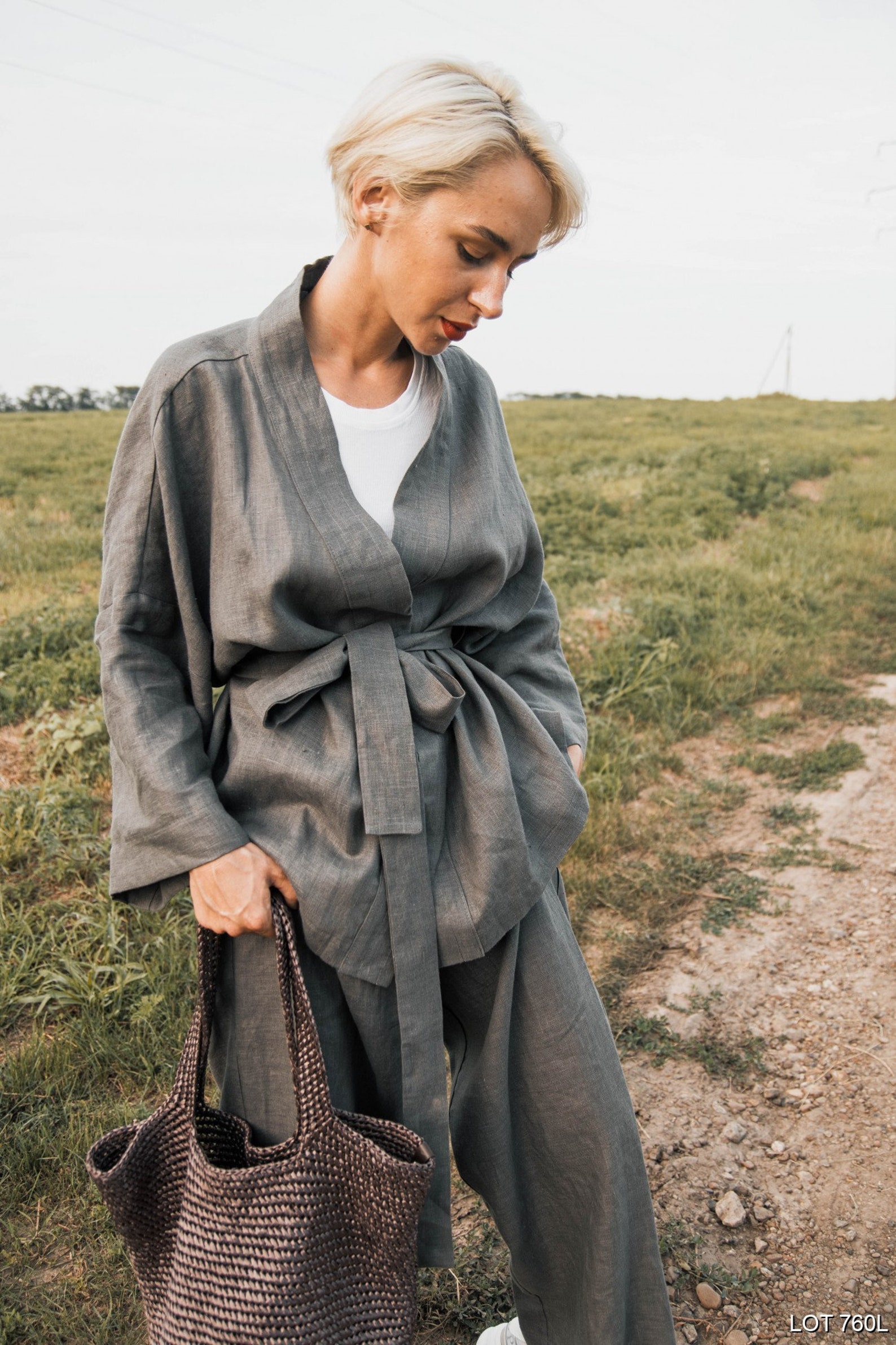 Grey Linen Kimono, Grey Linen Suit, Linen Kimono Set, Linen Kimono and ...
