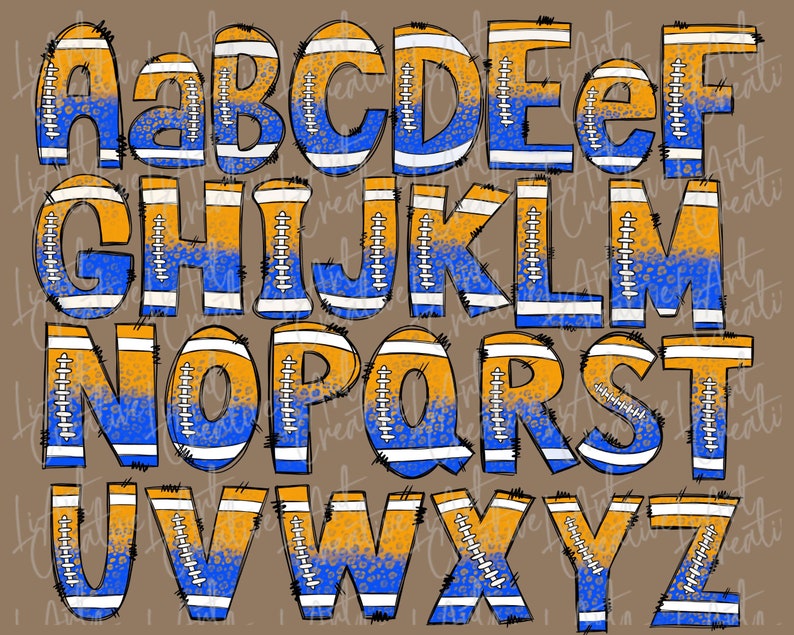 Doodle Letters Alphabet Blue and Yellow Football Png Football - Etsy