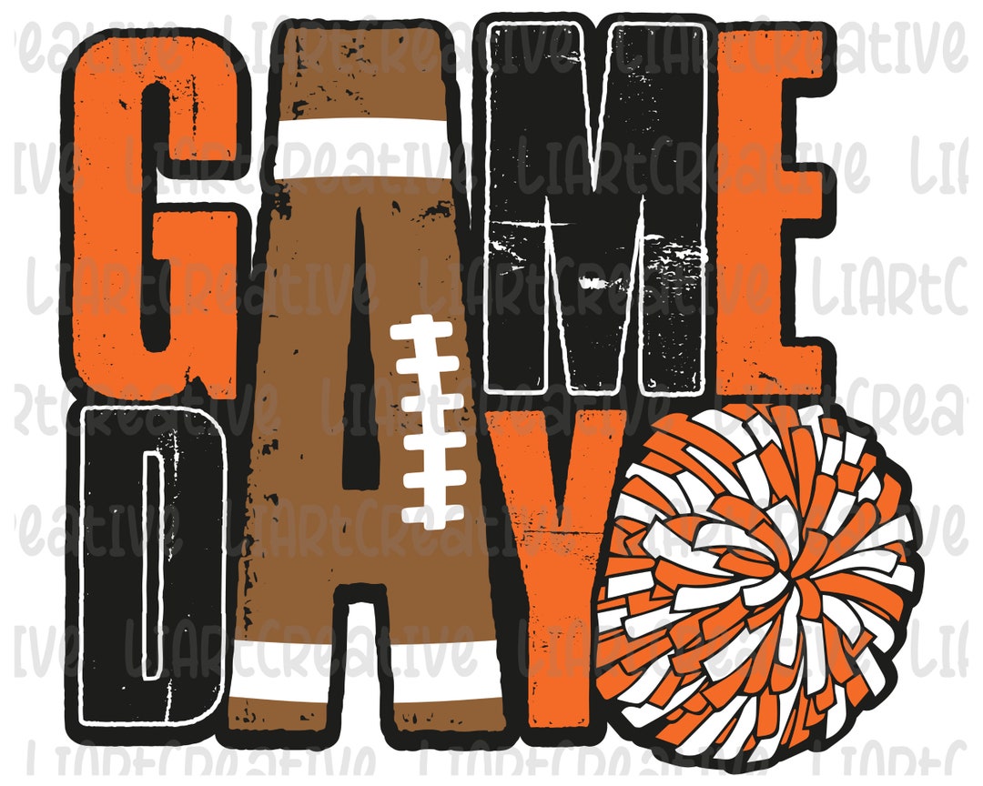 Football Cheer Game Day Orange and Black PNG, Football Png Sublimation ...