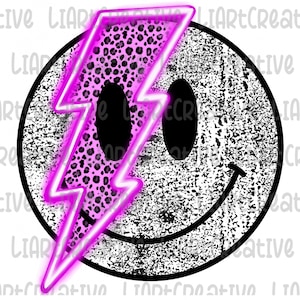 Smile Neon Lighting Bolt Hand Drawn PNG, Smiled Sublimation Png Design ...