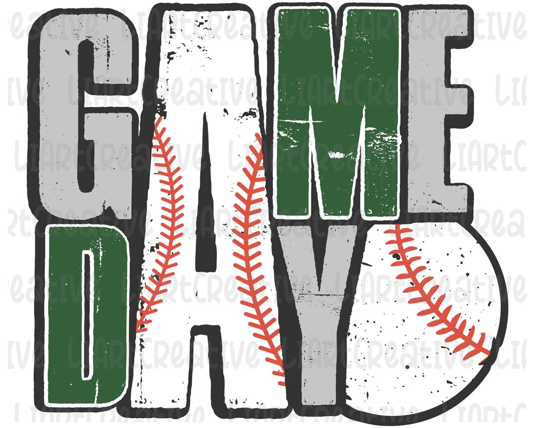 Baseball Game Day Green and Grey PNG File, Baseball Retro Png ...