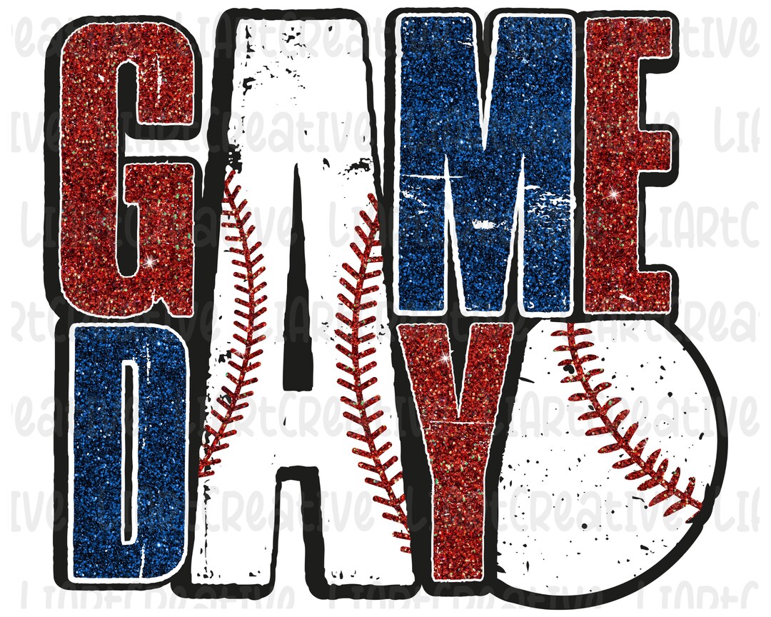 Baseball Game Day Navy Blue and Red Glitter PNG File, Baseball Retro ...