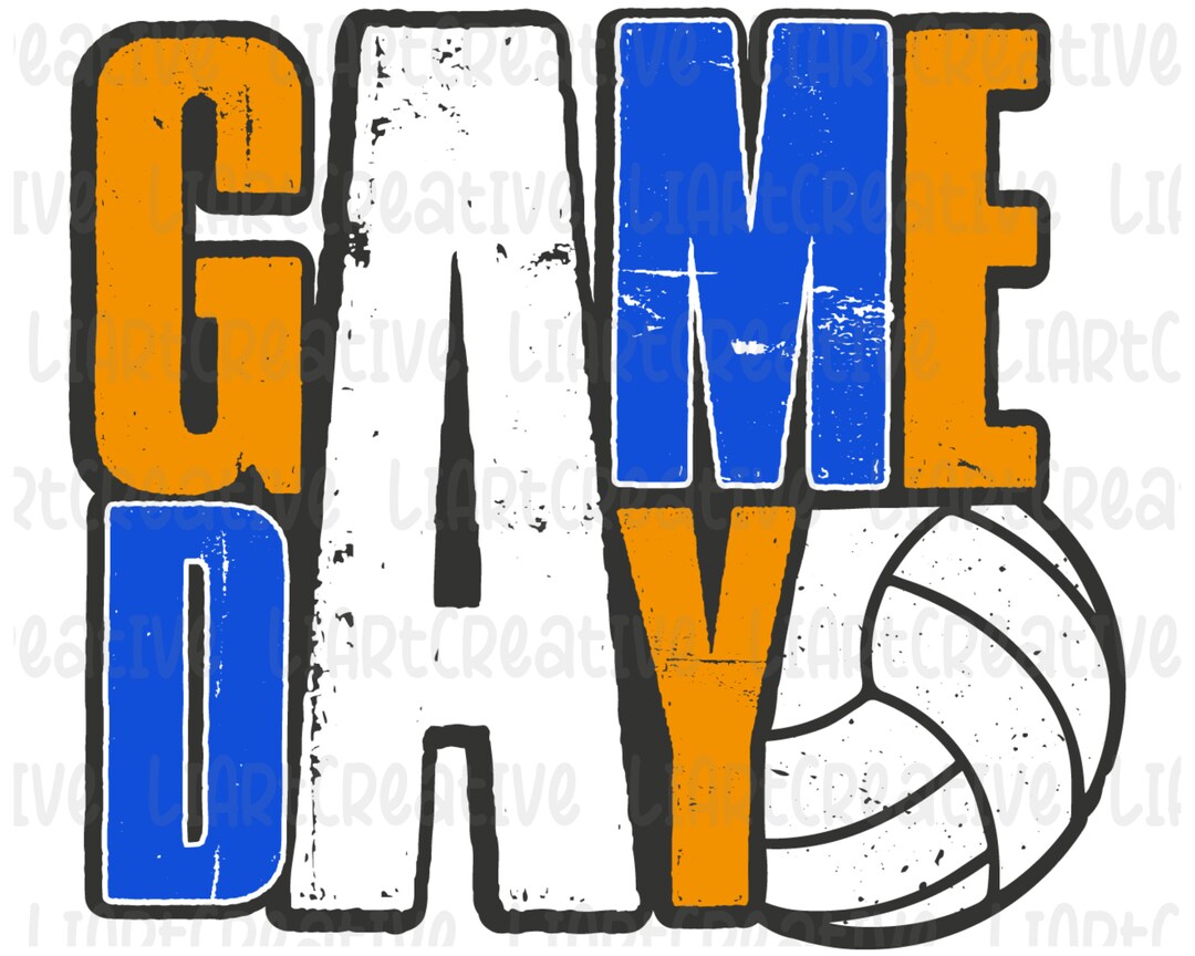 Game Day Volleyball Blue and Orange Png, Volleyball Png Sublimation ...
