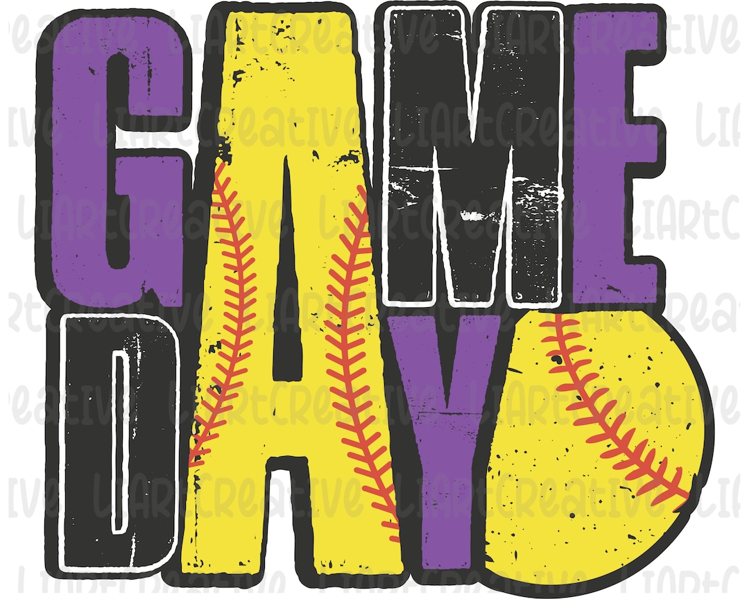 Softball Game Day Purple Black PNG File, Softball Retro Png Sublimation ...