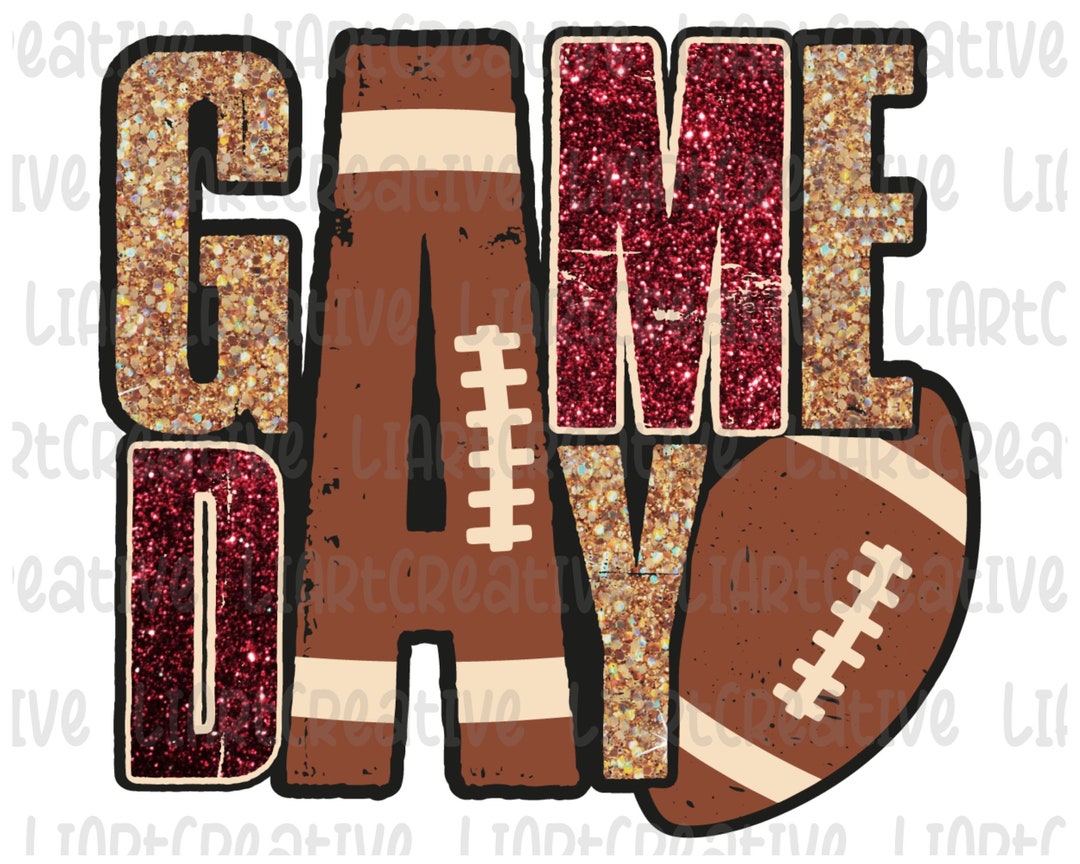 Football Game Day Maroon and Gold Glitter PNG, Football Png Sublimation ...