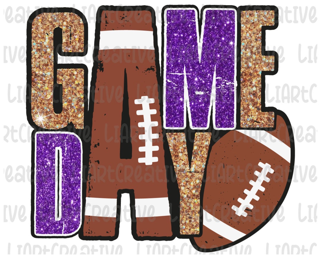 Football Game Day Purple and Gold Glitter PNG, Football Png Sublimation ...