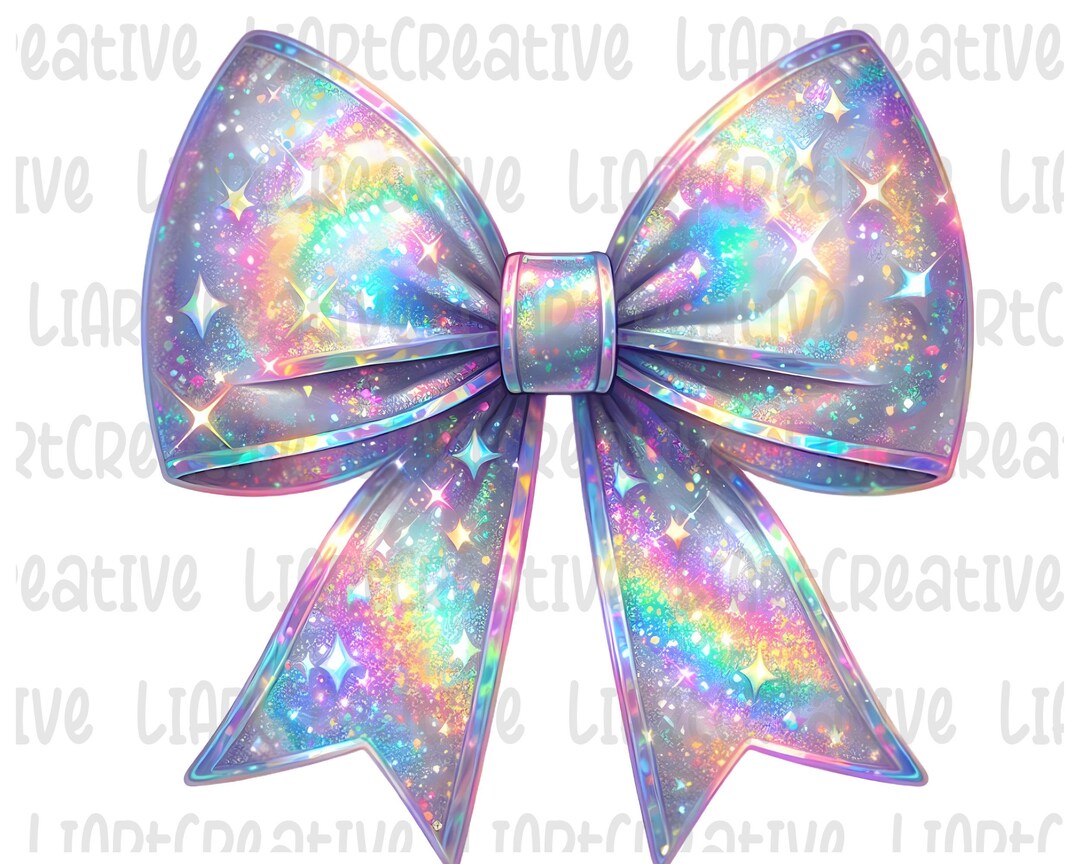 Iridescent Holographic Glitter Bow Png, Unicorn Mermaid Bow Sublimation ...