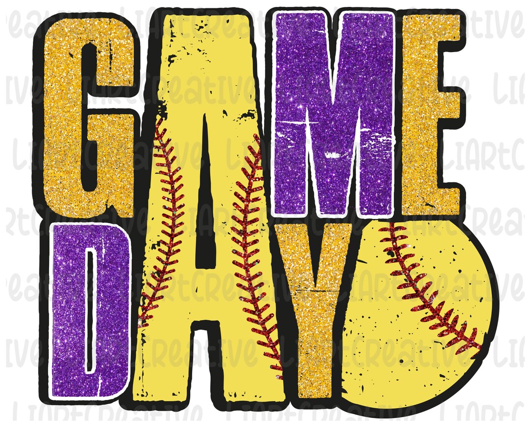 Softball Game Day Purple Gold Glitter PNG File, Softball Retro Png ...