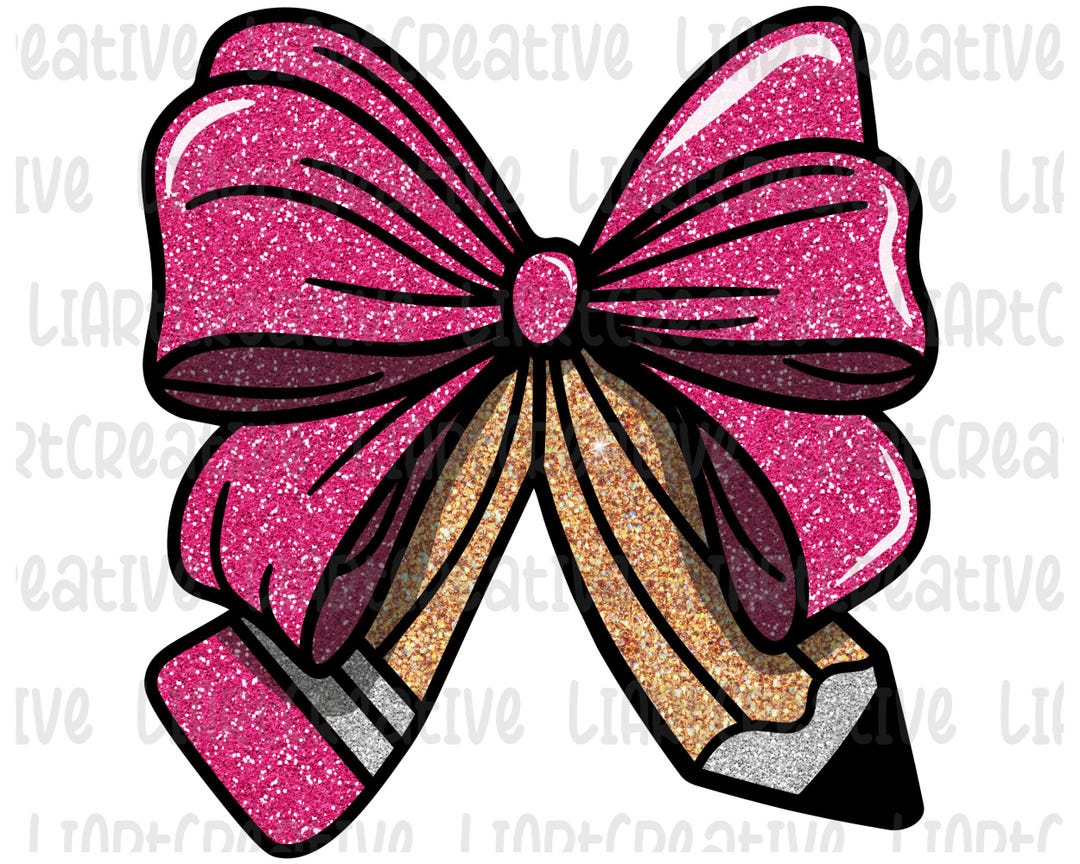 Pencil Coquette Bow Glitter Pink Png, Coquette Teacher Png, Teacher ...