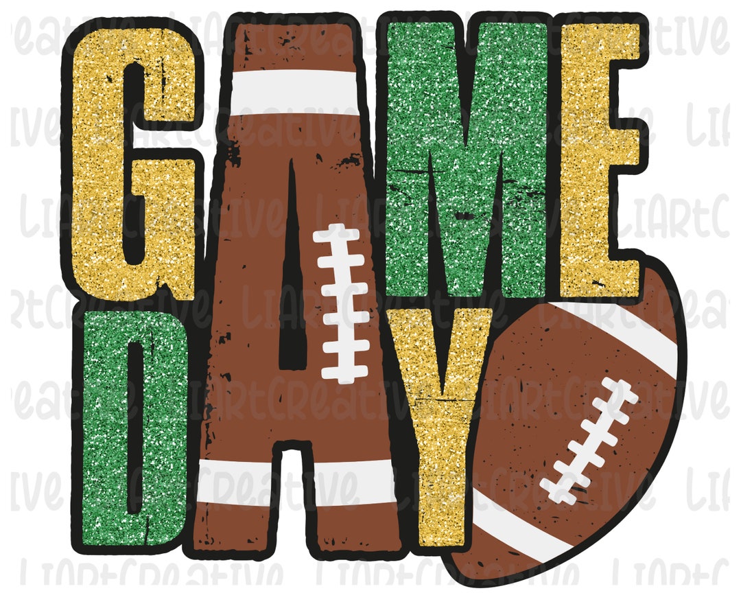 Football Game Day Green and Yellow Gold Glitter PNG, Football Png ...