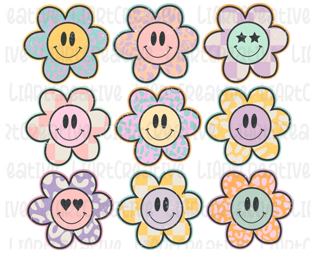 Retro Flowers Smiled Png, Flower Smile Sublimation PNG Design, Girls ...