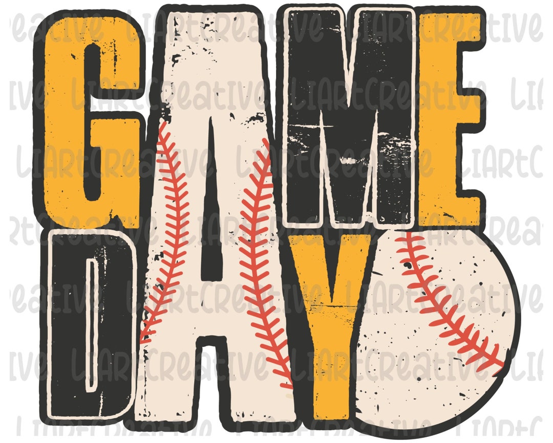 Baseball Game Day Black and Gold PNG File, Baseball Retro Png ...