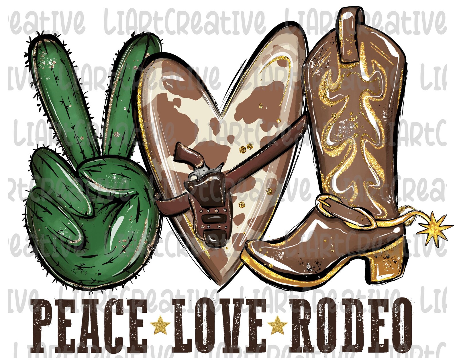 Western Peace Love Rodeo PNG, Western Cowhide Cactus Png, Sublimation ...