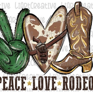 Western Peace Love Rodeo PNG, Western Cowhide Cactus Png, Sublimation ...