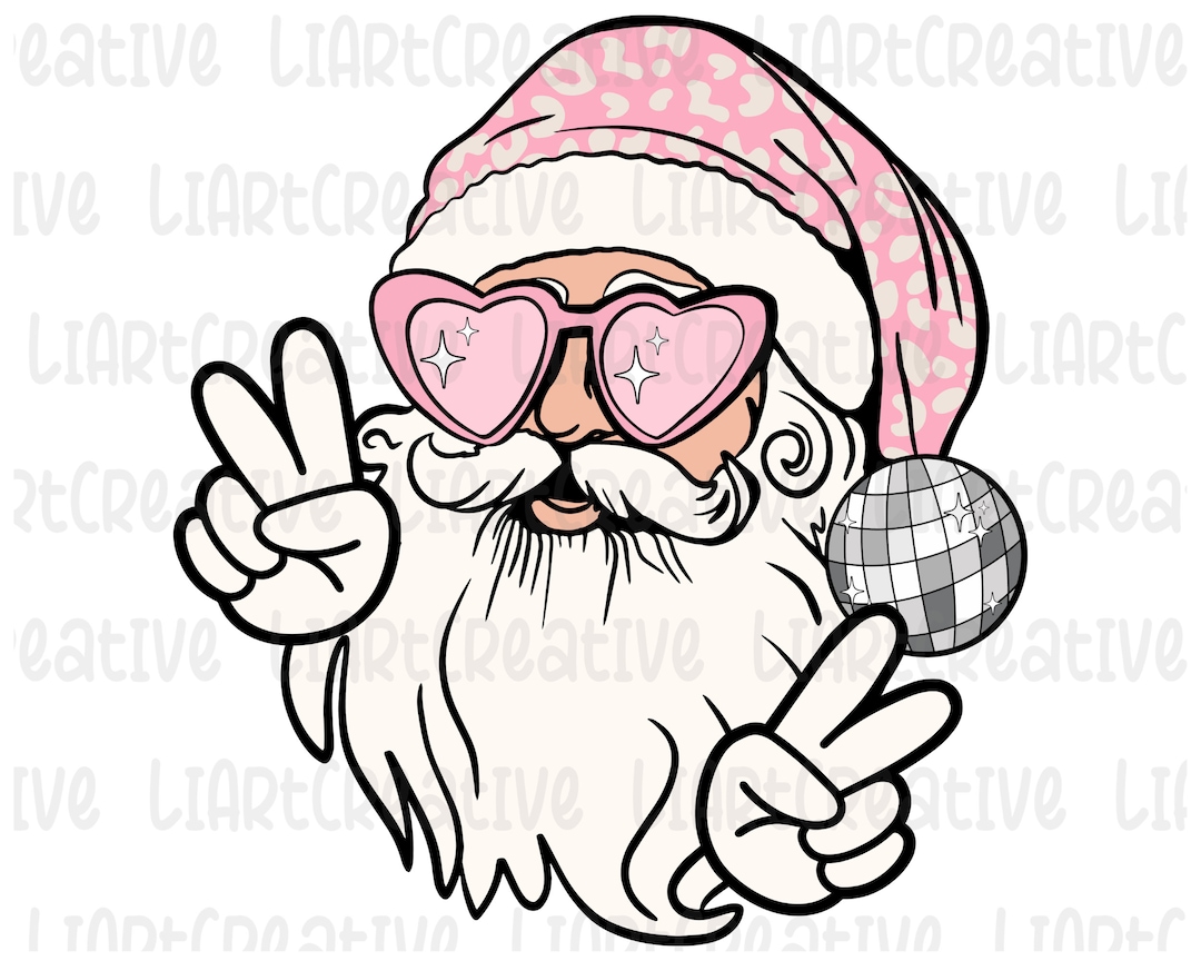 Santa Pink Peace Christmas PNG, Santa Claus Disco Retro Christmas Png ...