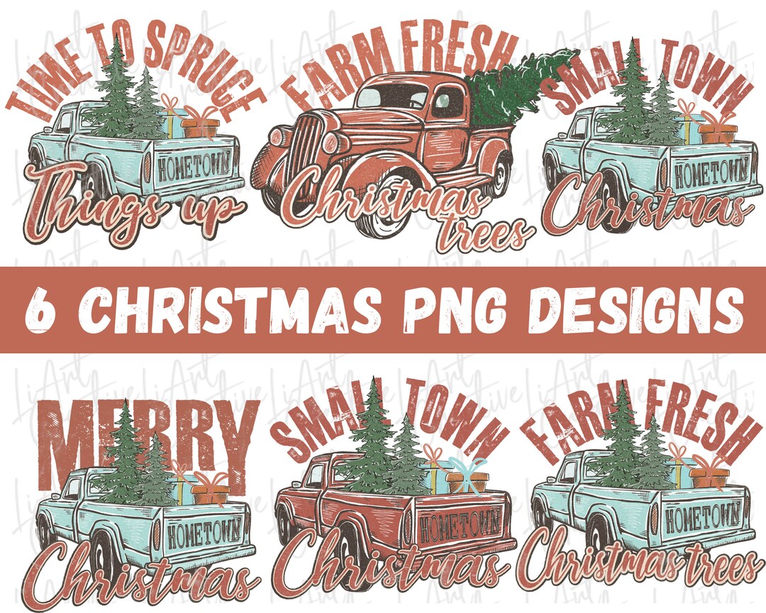 Bundle Retro Truck With Christmas Trees 6 PNG Designs, Christmas ...
