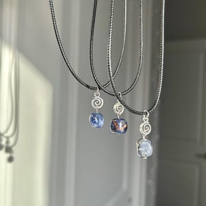 Black Cord Necklace, Swirl, Silver, Gemstone, Charm, Crystal, Blue ...