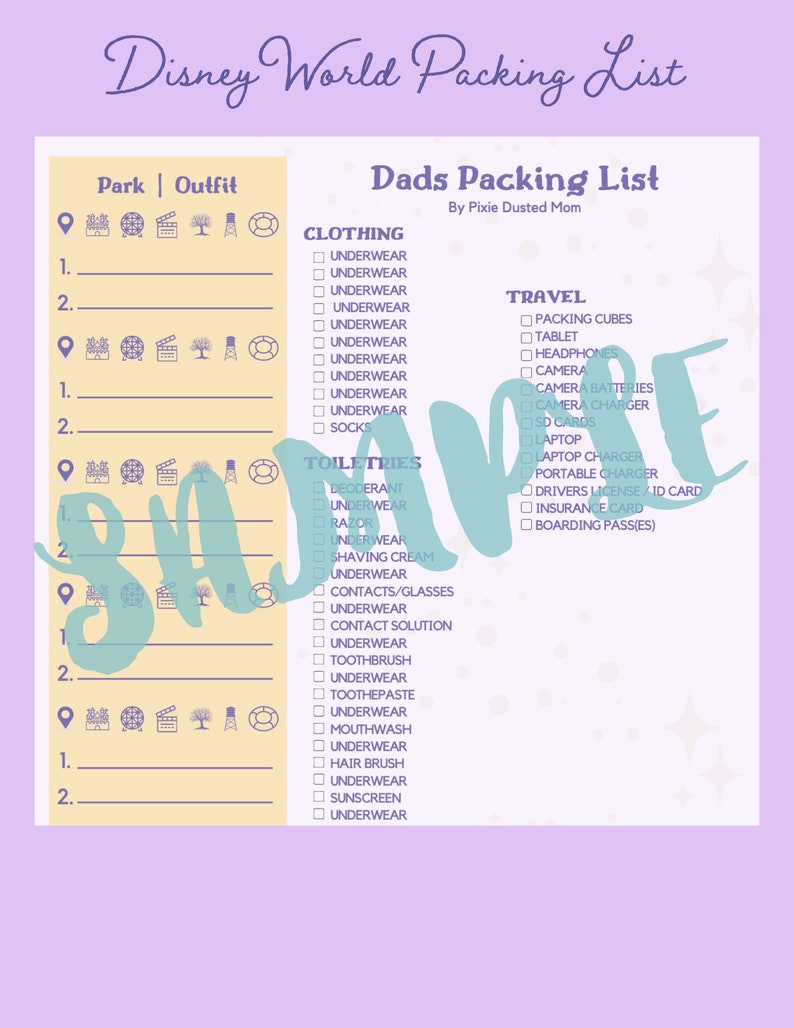 DAD - Disneyworld Packing List - Etsy