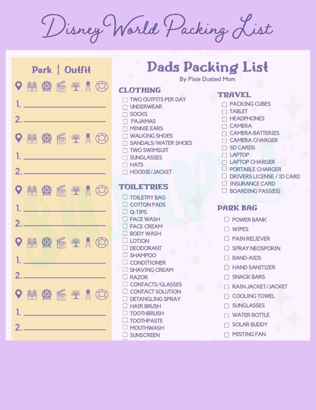 DAD - Disneyworld Packing List - Etsy