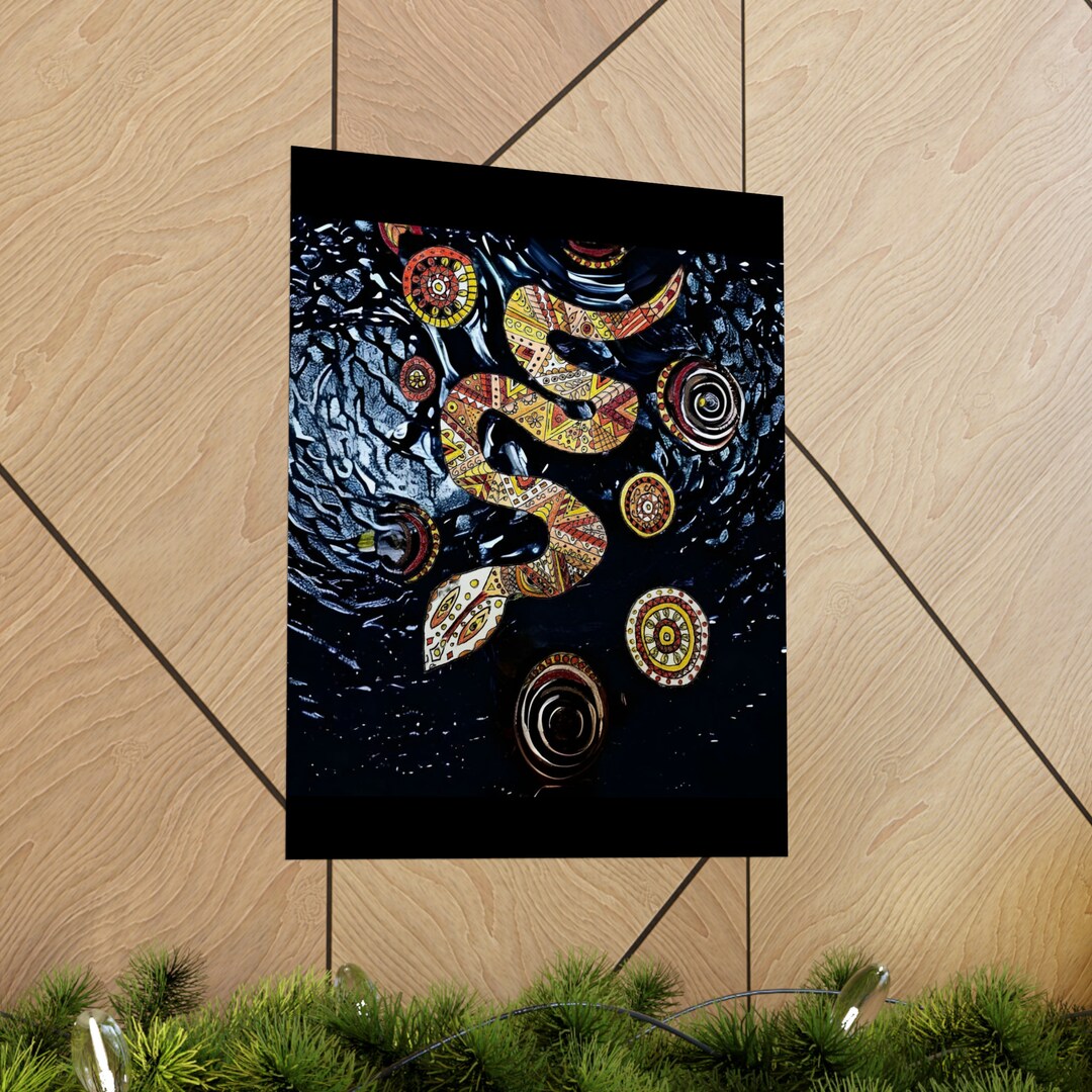 Dessert Snake Hand Drawn Mandala Poster- Wall Art - Snake in Water - Etsy