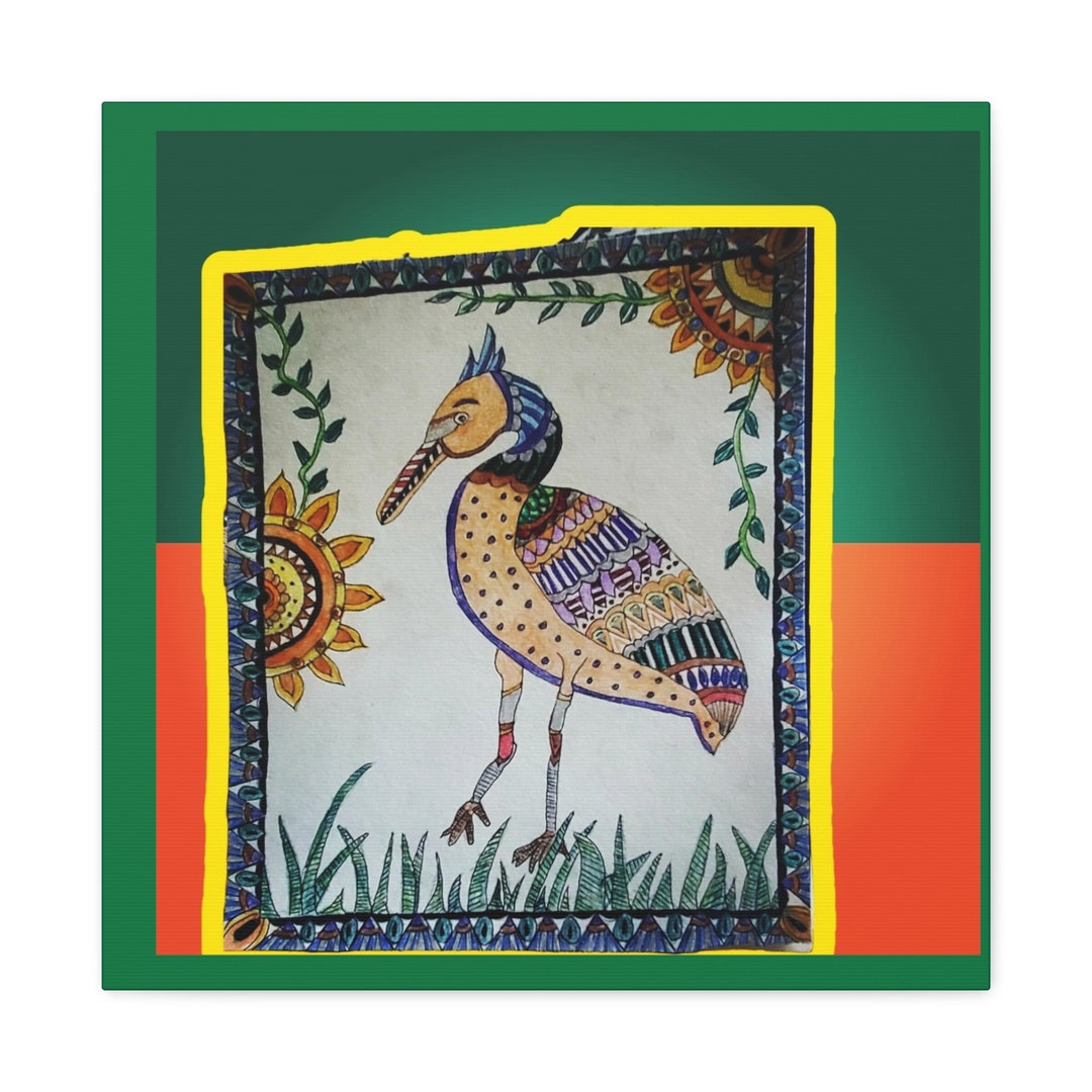 Hand Drawn Crane Bird Canvas Gallery Wraps - Etsy