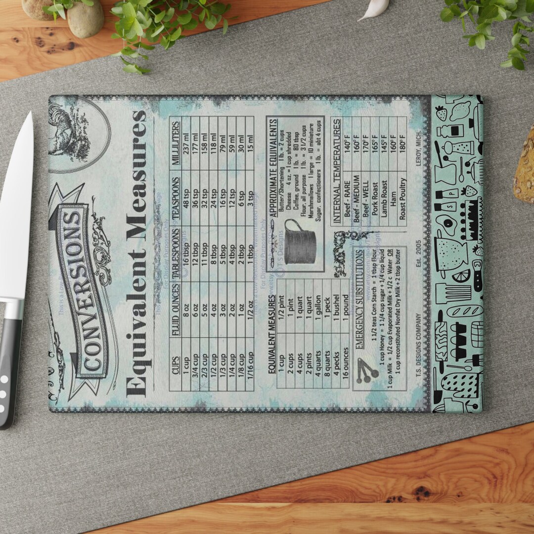 Kitchen Equivalents Measurments Glass Cutting Board, Kitchen Gift ...