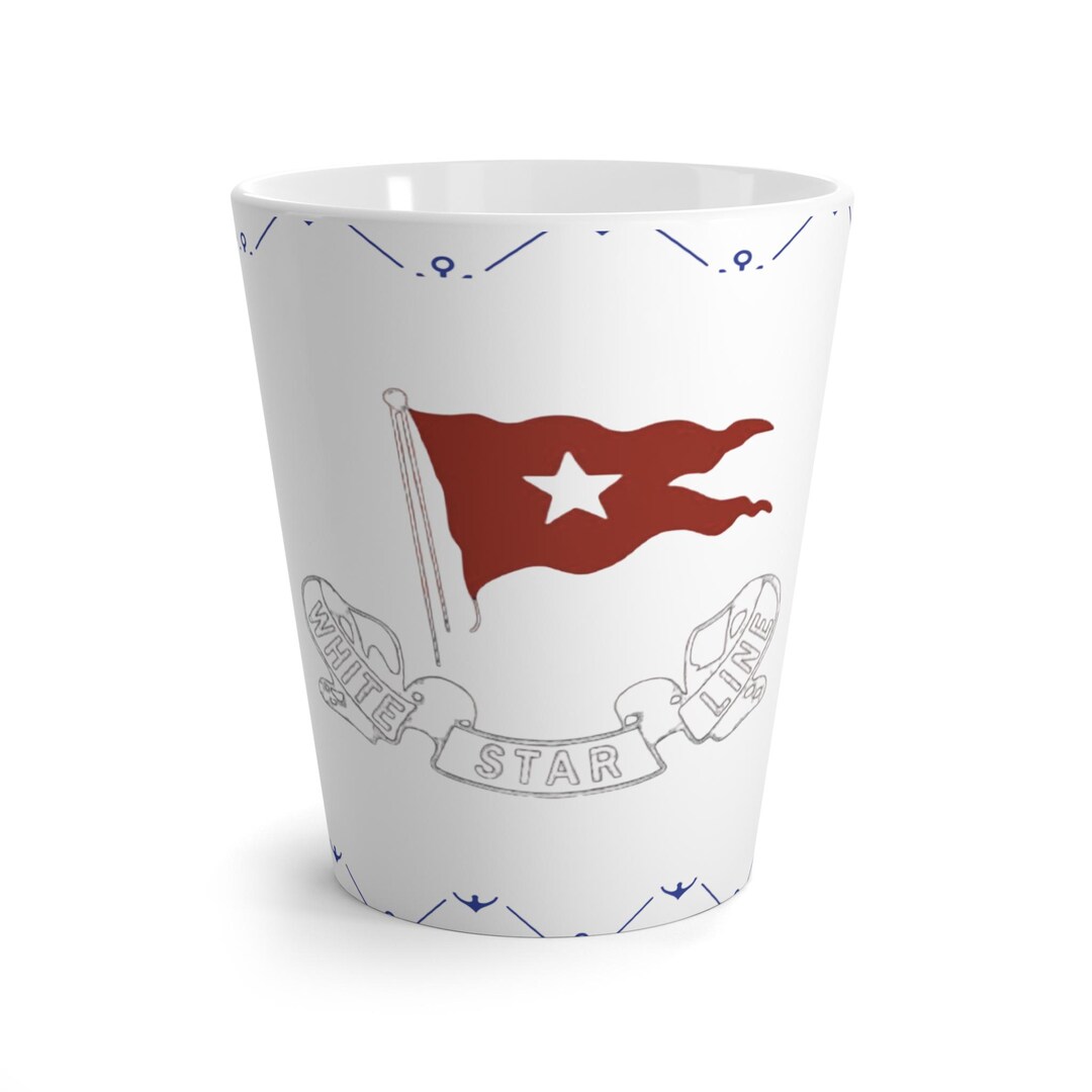 Titanic Themed Latte Mug, White Coffee Cup With Blue Anchor Background ...