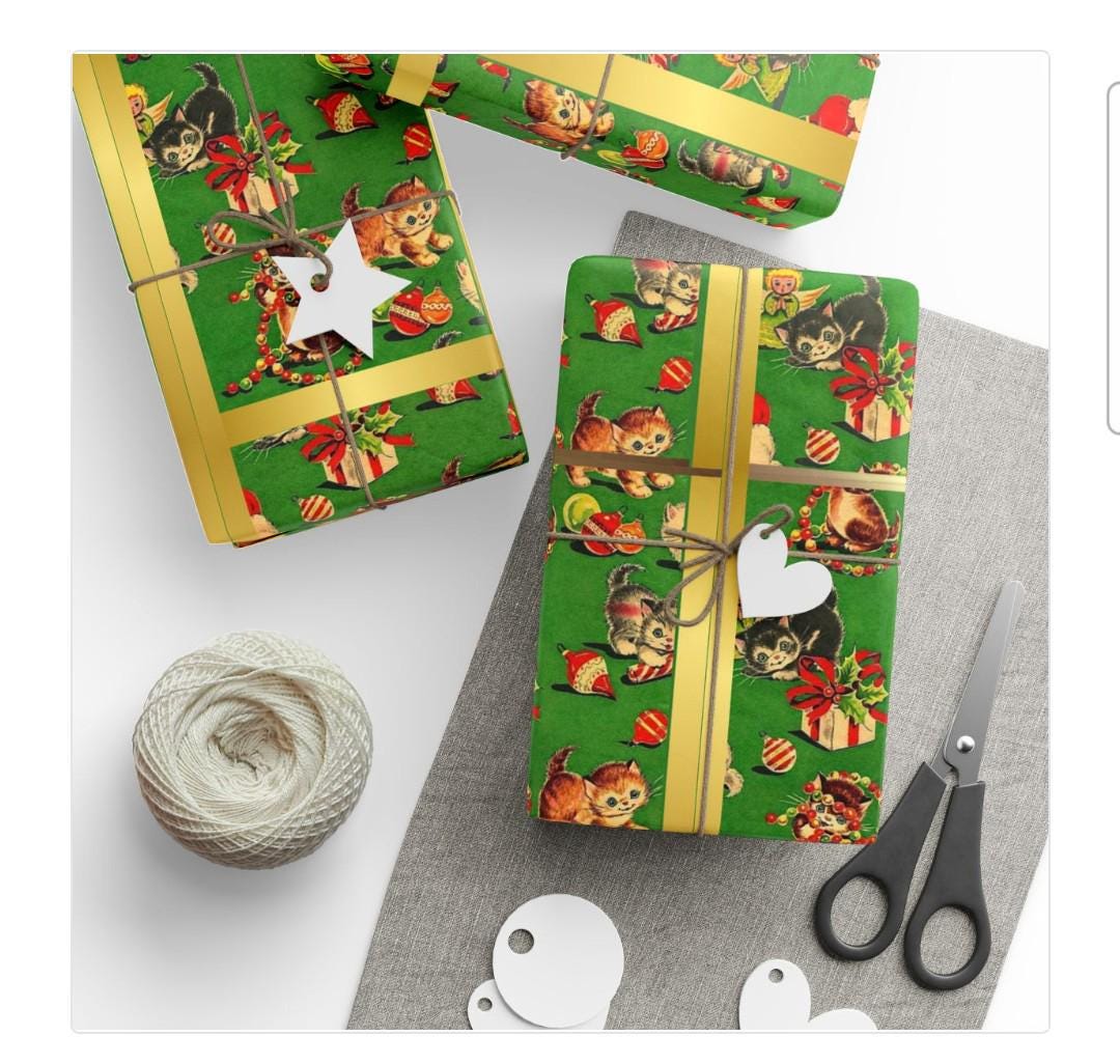 Vintage Cat 1950s Holiday Wrapping Paper - Etsy