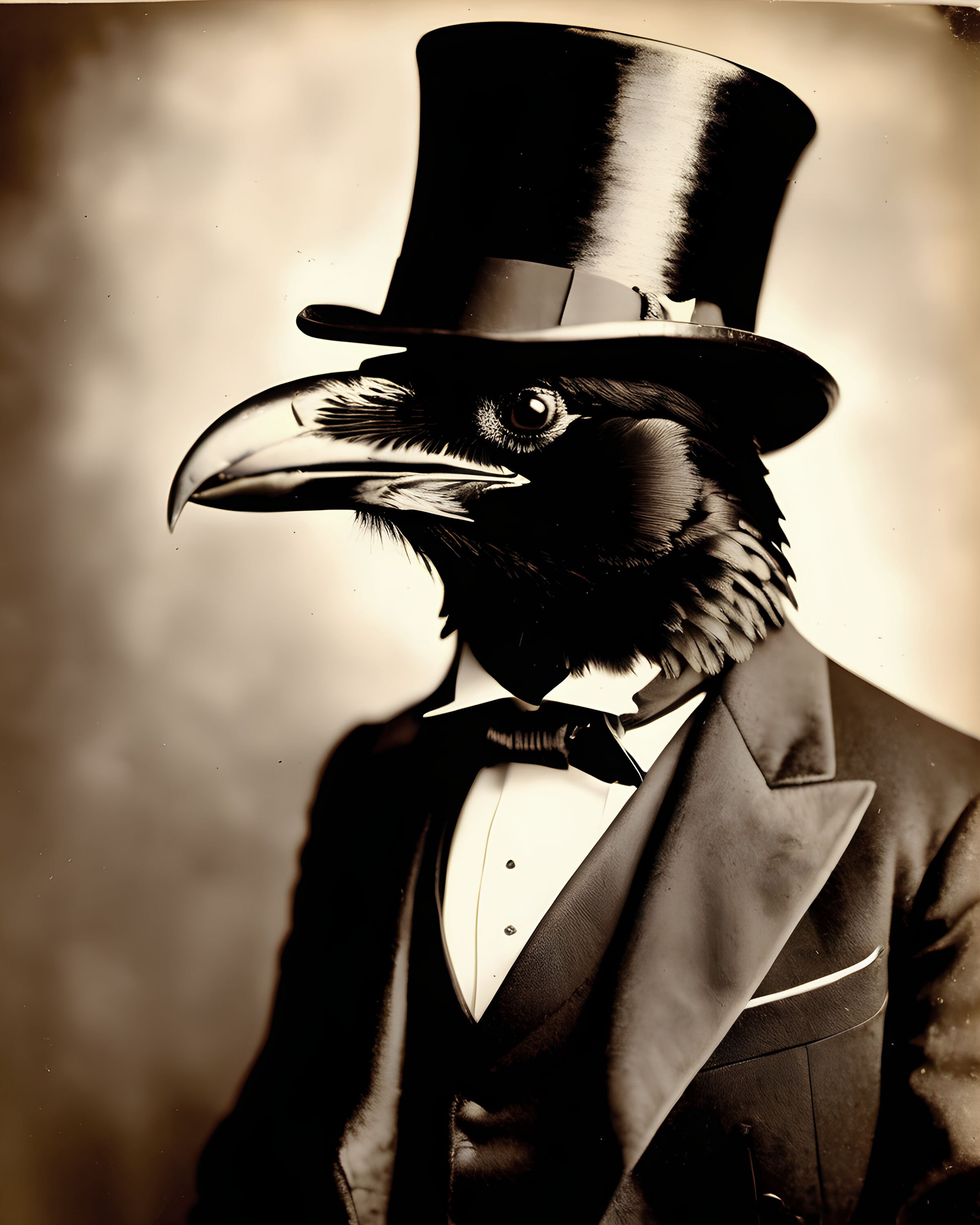 Raven Gentleman Antique Style Photograph Art Print, Victorian Era Sepia ...