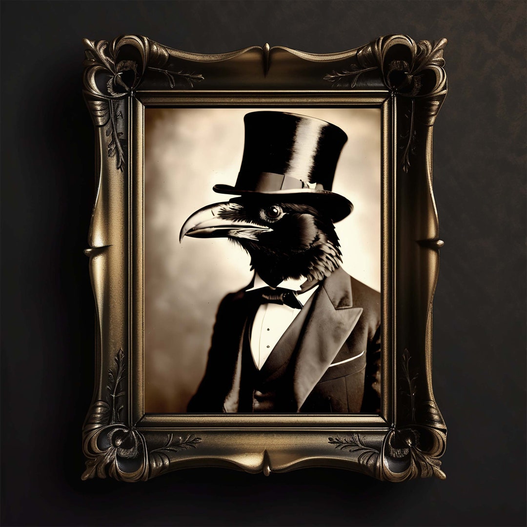 Raven Gentleman Antique Style Photograph Art Print, Victorian Era Sepia ...