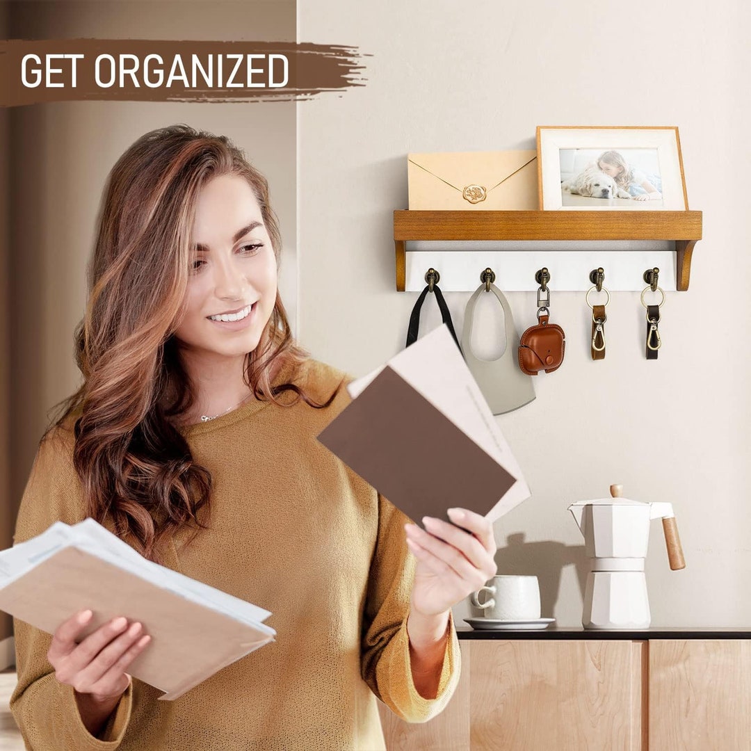 5 Rustic Wooden Keys Hooks With Shelf Key Holder Key - Etsy UK