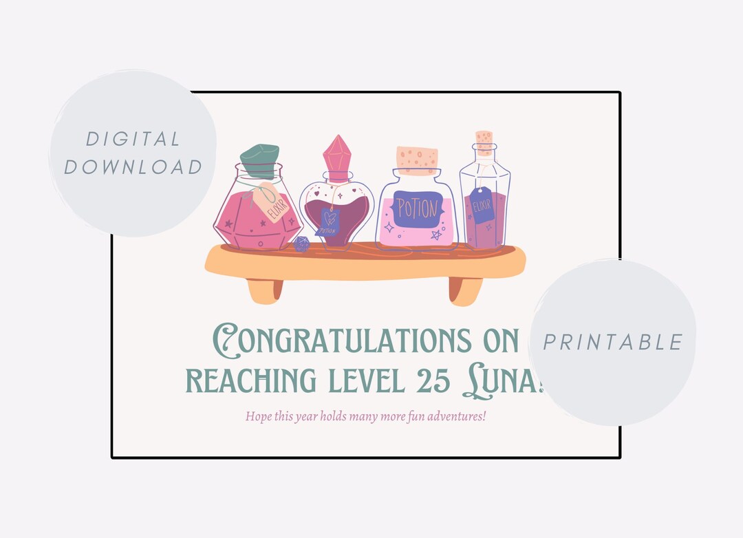 Personalised Printable D&D Birthday Card Level up XP Nerd Geek Gift ...