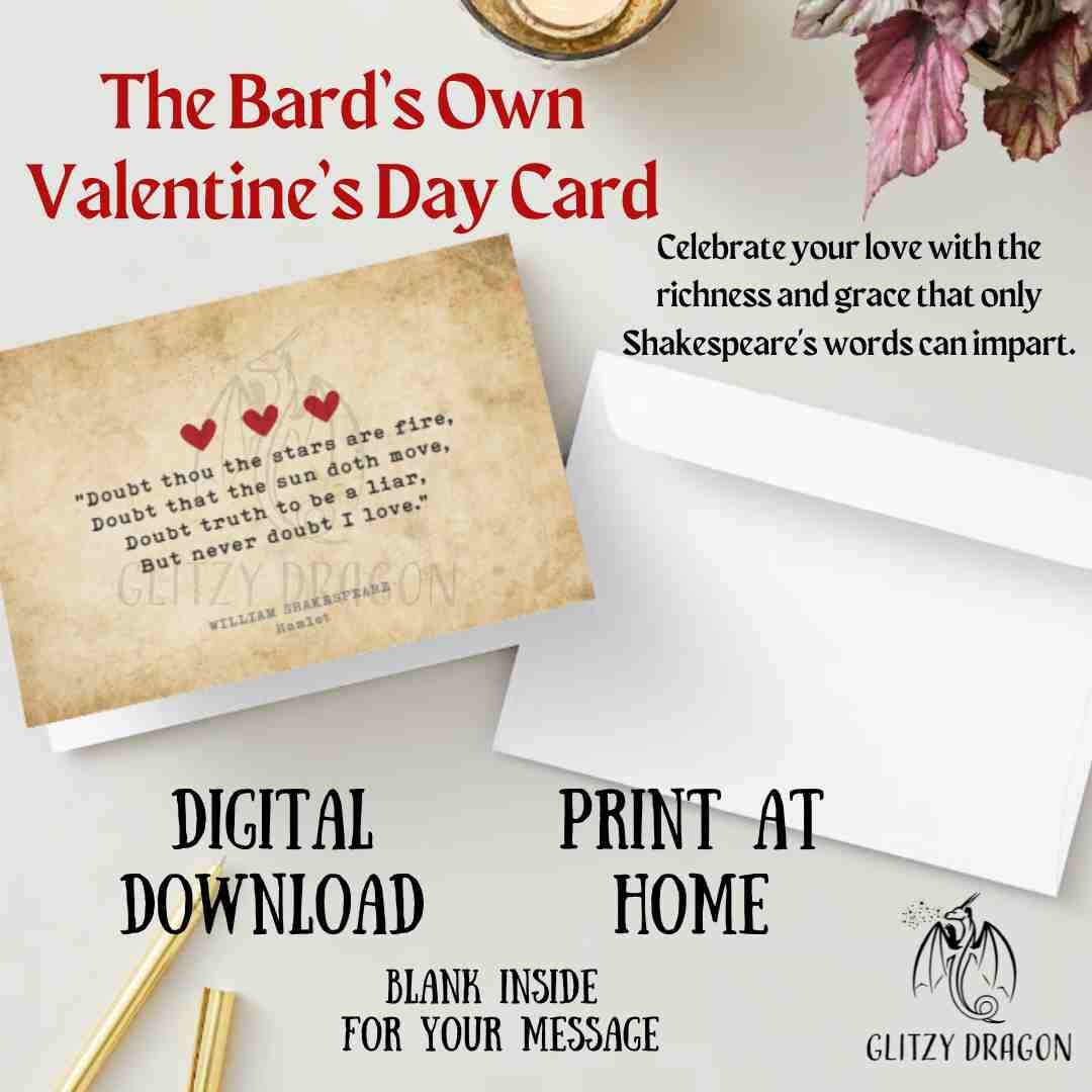 The Bard's Own Valentine's Day Card Shakespeare Quote Printable Digital ...