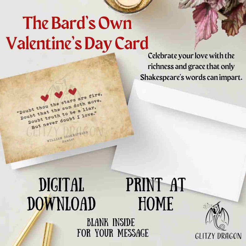 The Bard's Own Valentine's Day Card Shakespeare Quote Printable Digital ...
